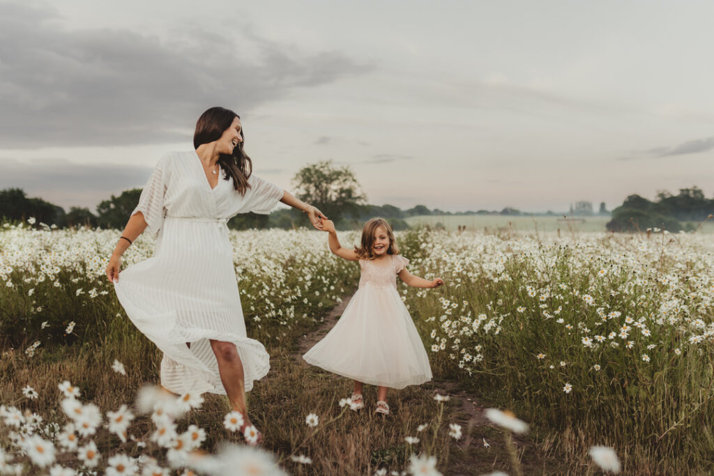 Daisy field photo shoot outdoors after a storm - and then she clicked
